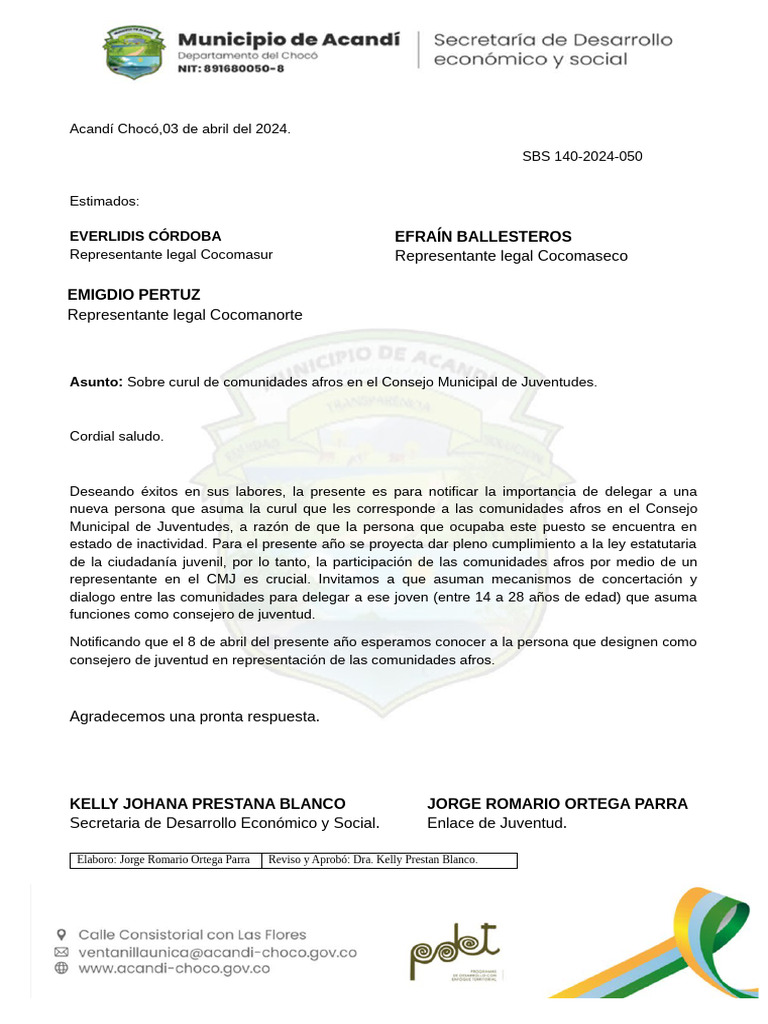 Oficio 050 para Consejos Comunitarios | PDF