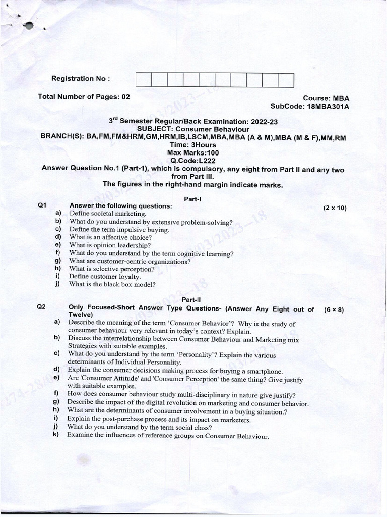 PYQ 3rd Sem MBA 2022 23 - 0001 | PDF