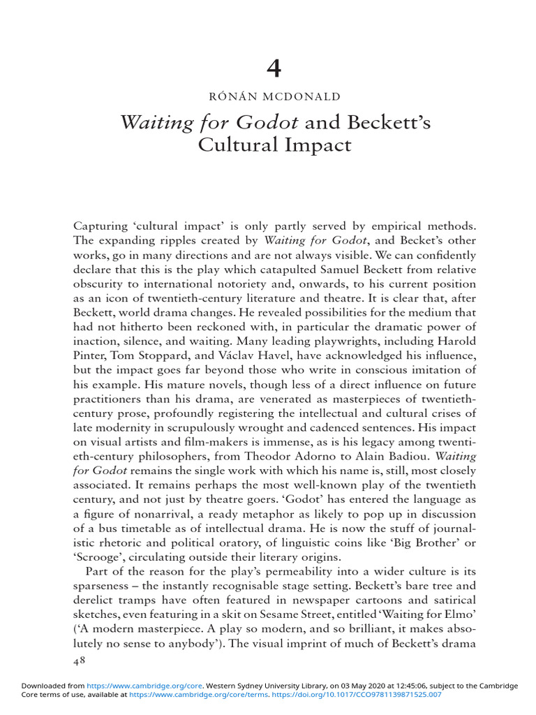 Beckett's Waiting for Godot: Cultural Impact | PDF | Art