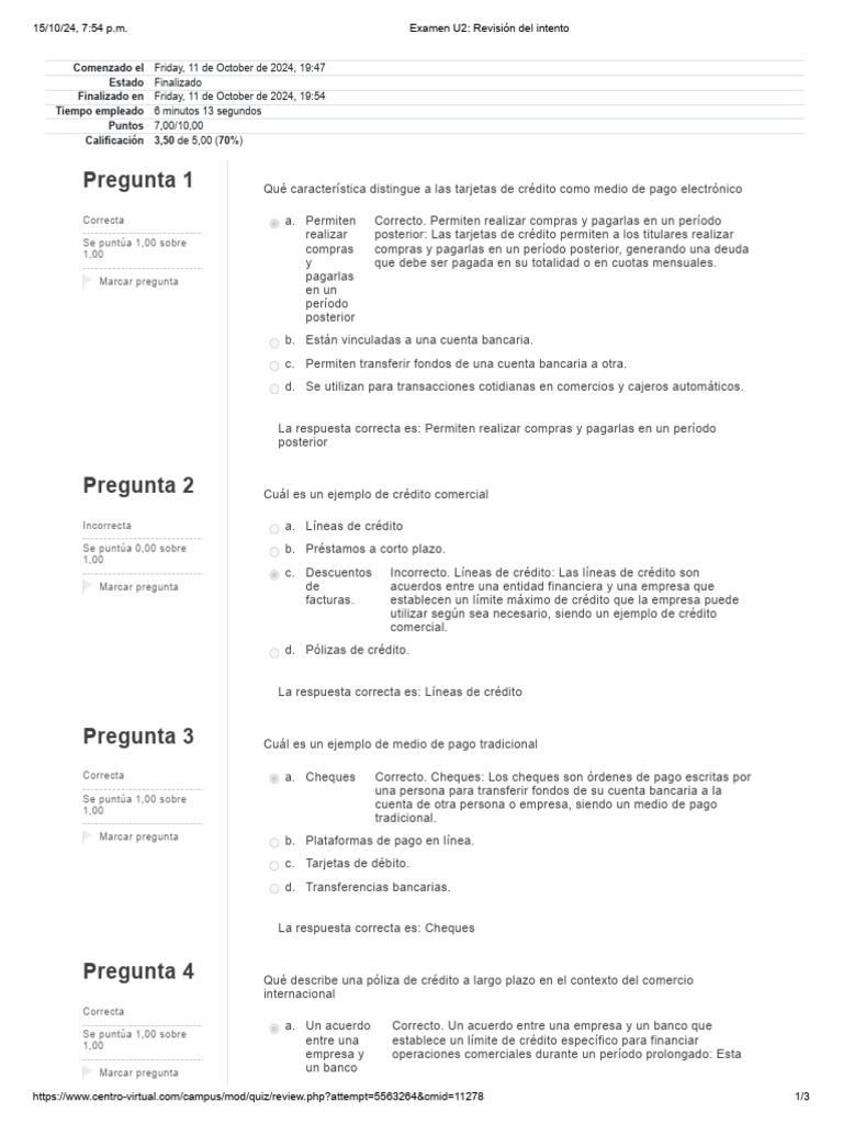 Examen U2 - Revisión Del Intento | PDF | Bancos | Crédito