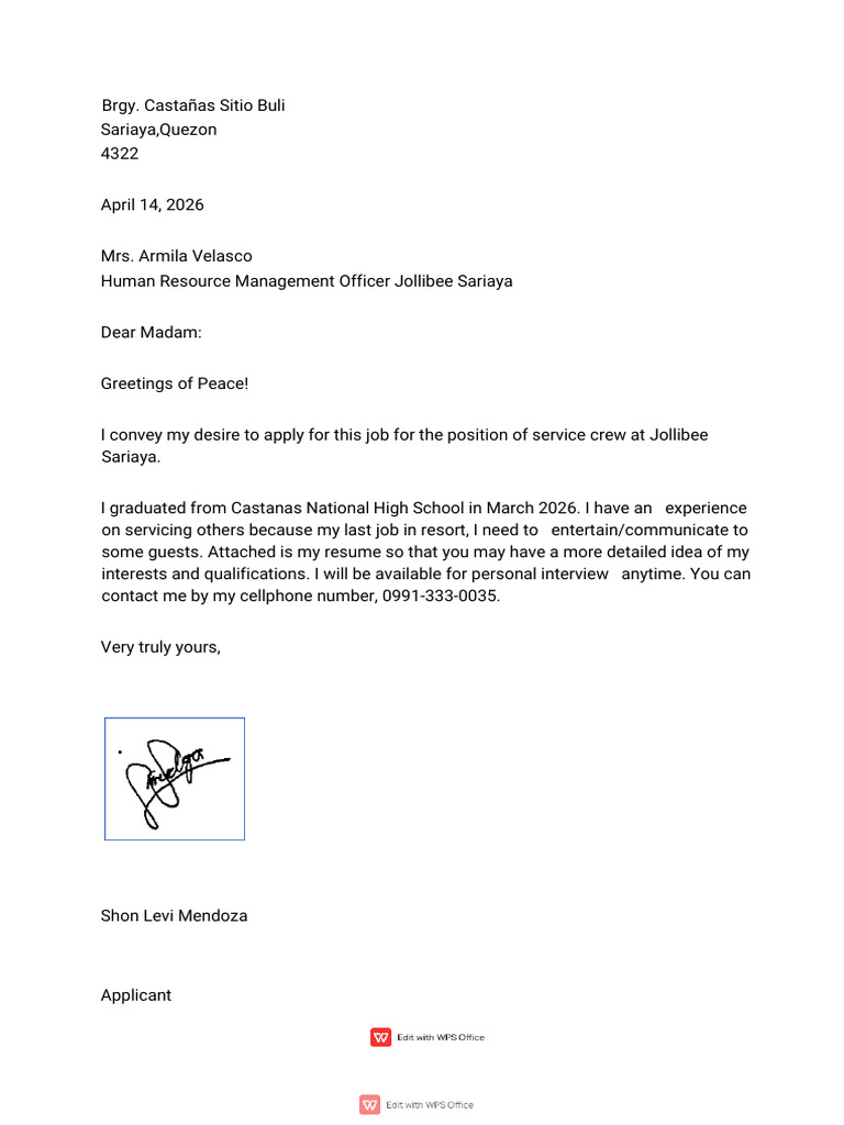 Application Letter Sample | PDF