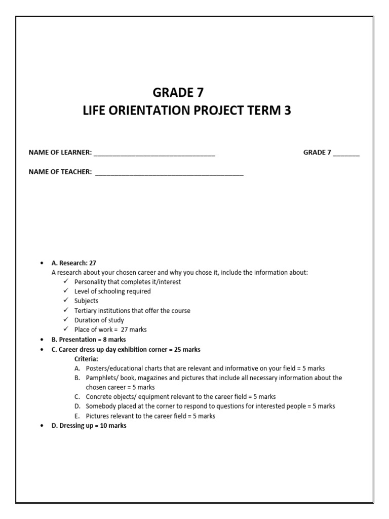 LIFE ORIENTATION CAREER DAY PROJECT 2019 Final | PDF | Learning | Human ...