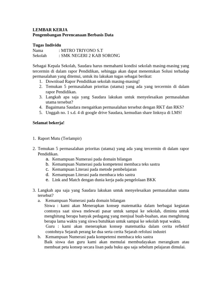LK - Pengembangan Perencanaan Berbasis Data (PBD) | PDF