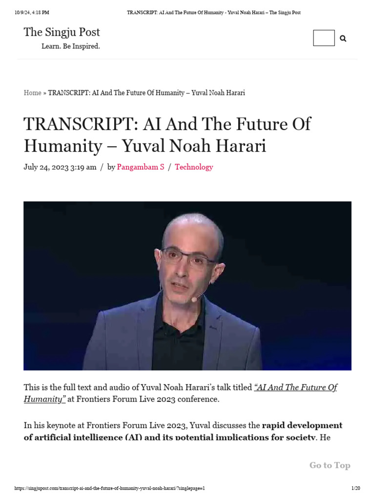 Harari on AI and Humanity's Future | PDF | Artificial Intelligence ...