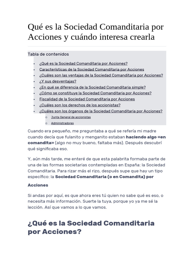 Qué Es La Sociedad Comanditaria Por Acciones y Cuándo Interesa Crearla | PDF | Compartir (Finanzas)