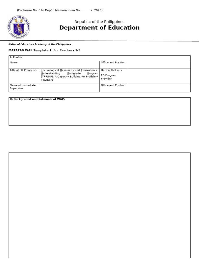 TEMPLATE WAP TRIUMP FOR PROFICIENT TEACHERS Batch 1 | PDF | Educational ...