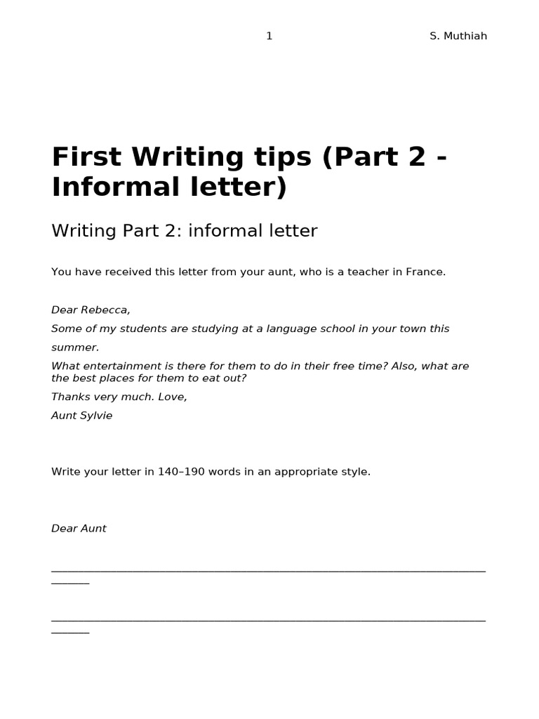 First (Letter Writing Part 2) | PDF