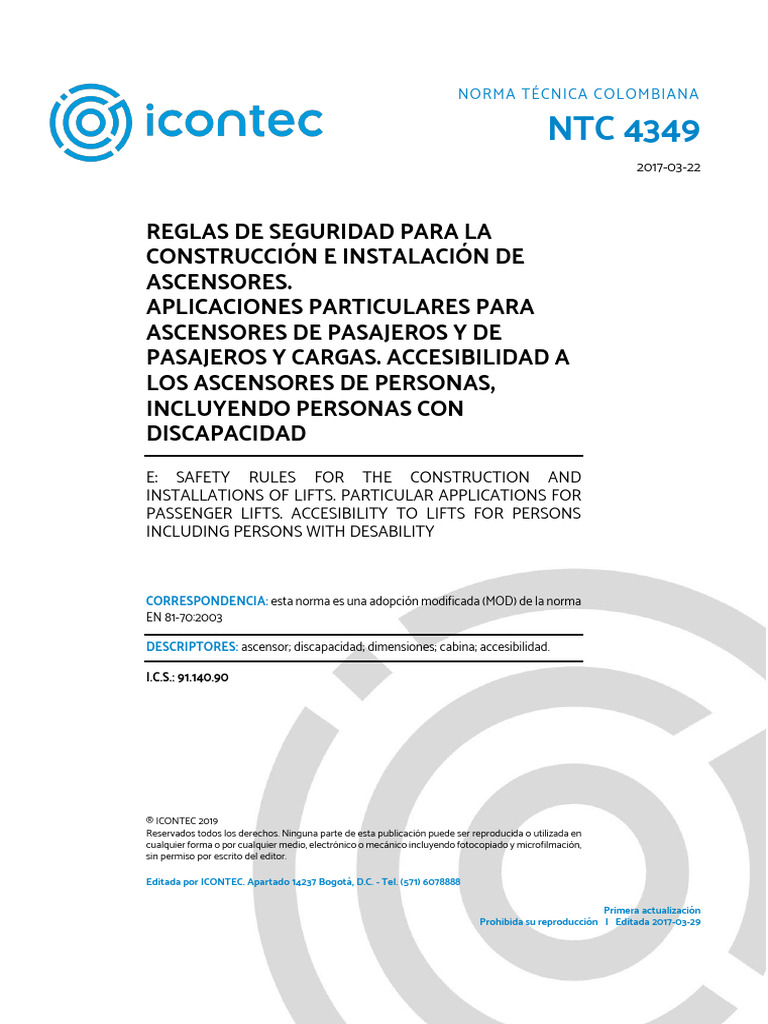 NTC 4349 | PDF | Ascensor | Accesibilidad