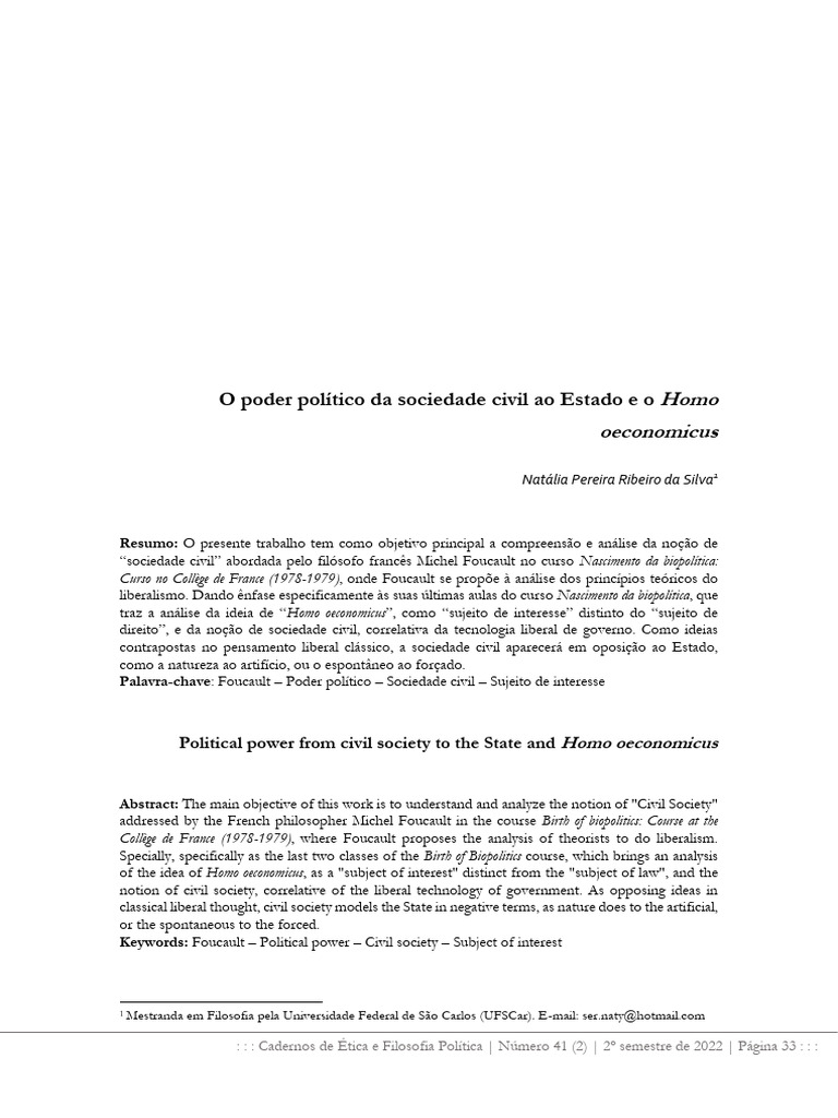 Poder Político e Sociedade Civil em Foucault | PDF | Michel Foucault ...