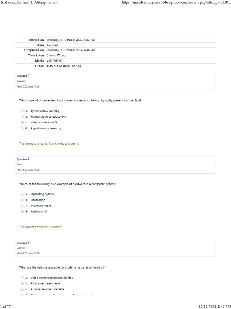 Trial Exam For Final 1 - Attempt Review | PDF | Computer Data Storage | Read Only Memory