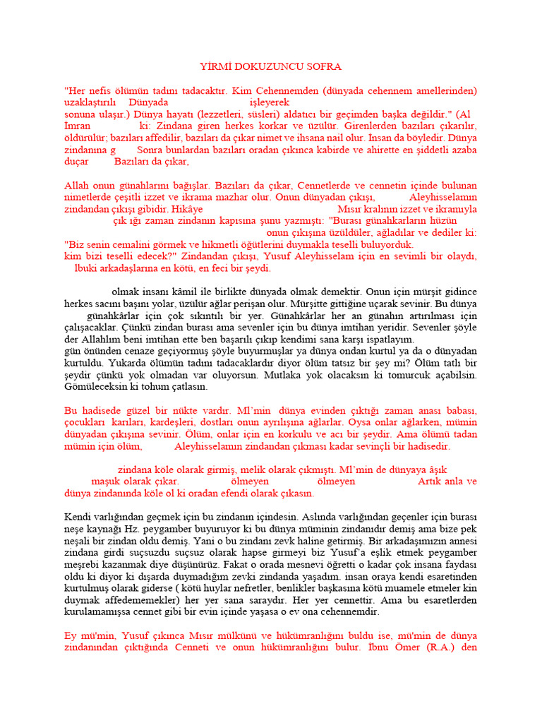 Yi̇rmi̇ Dokuzuncu Sofra | PDF