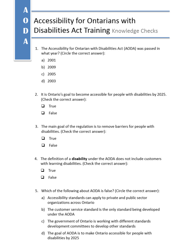 AODA - 0004178008 - AODA - Contractor - Training - Knowledge - Checks | PDF