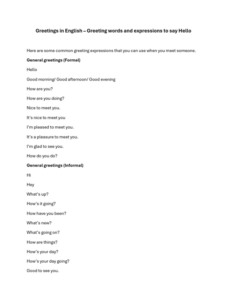 Greetings in English - Greeting Words and Expressions To Say | PDF ...