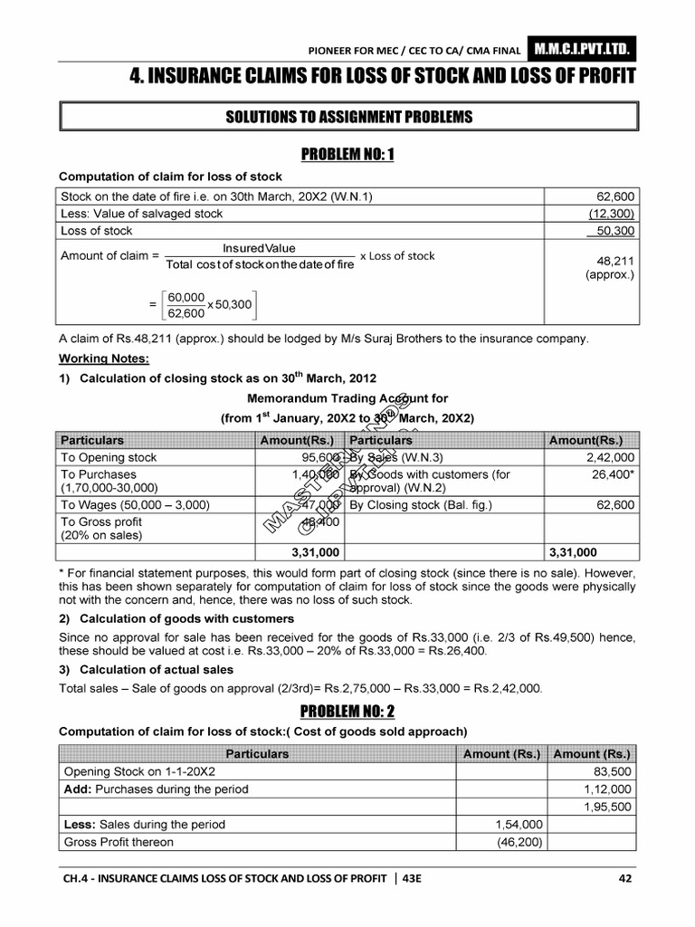 CA Inter - Accounts - Insurance Claims Loss of Stock and Loss of Profit ...
