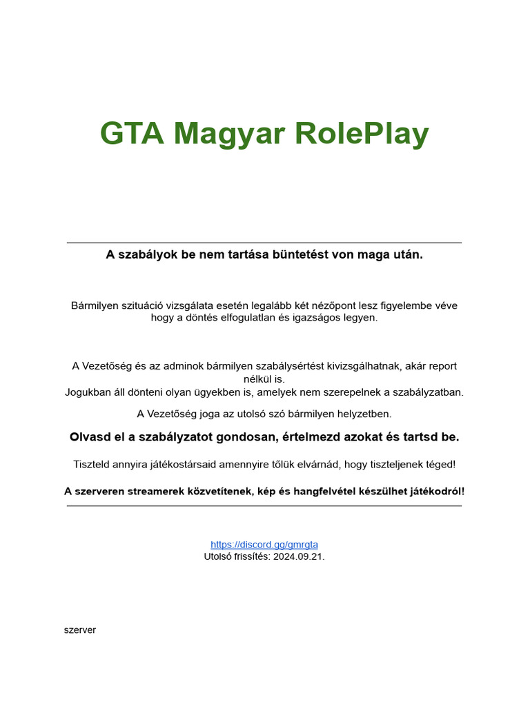 GMR 4.0 Szerver Szabályzat | PDF