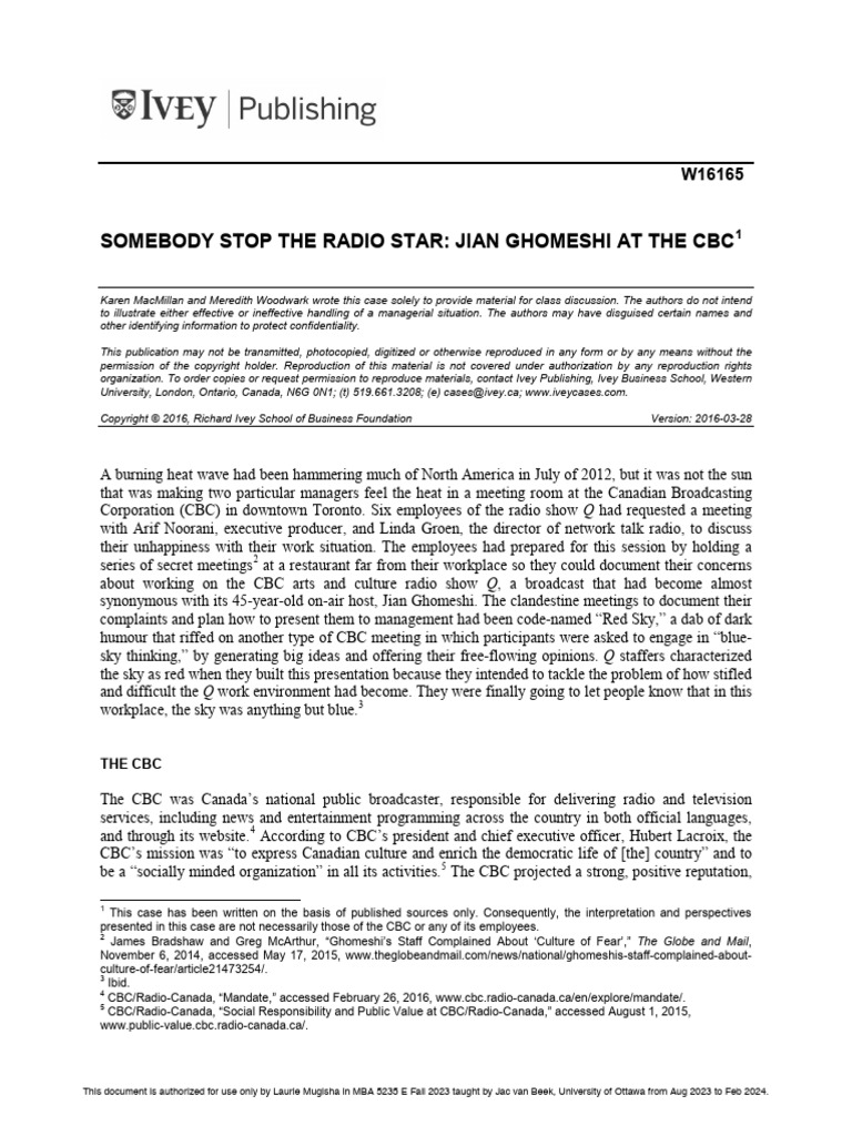 Somebody Stop The Radio Star Jian Ghomeshi at The CBC | PDF | Canadian ...