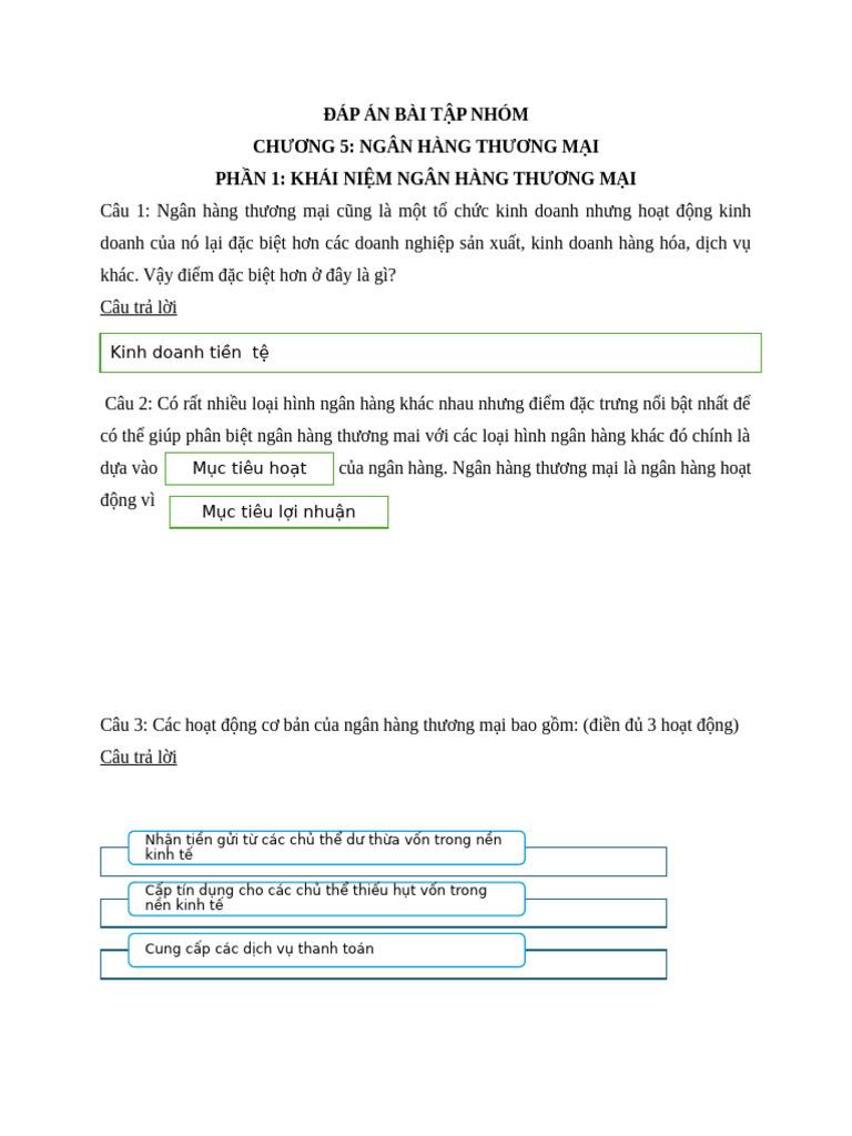 Dap An BTN Chuong 5. NHTM | PDF