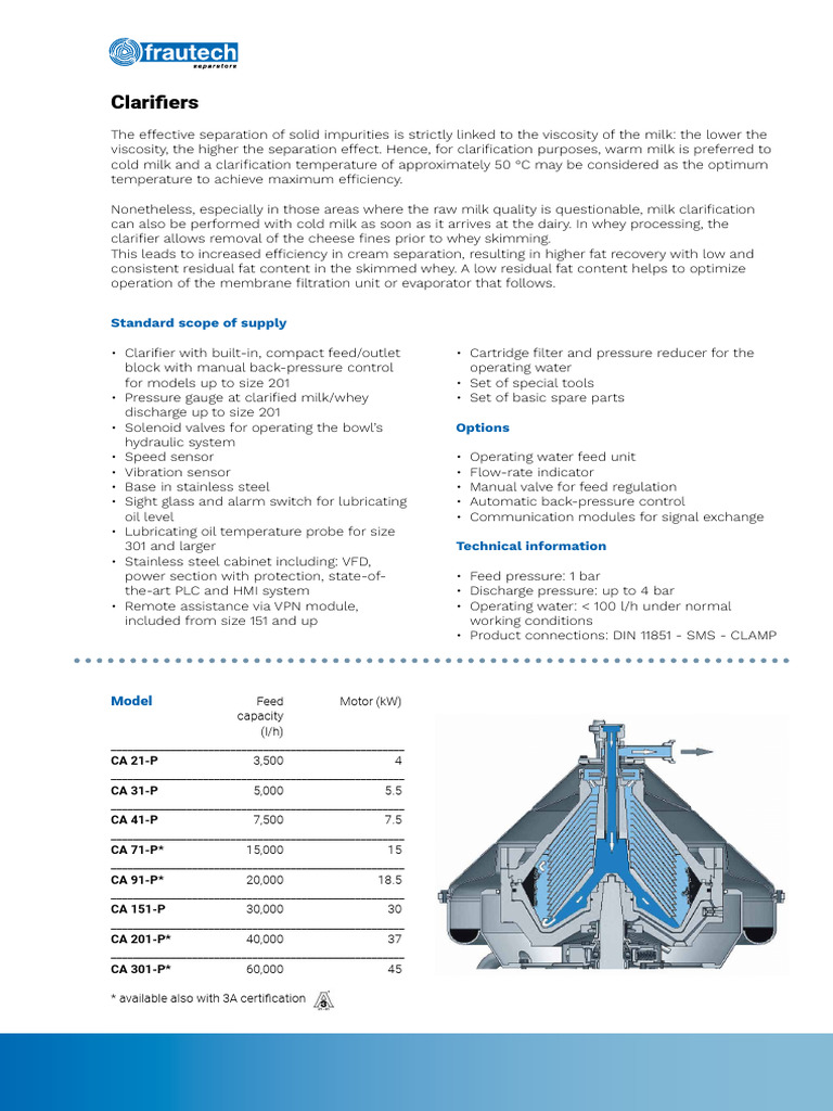 tecn_dairy_clarifier | PDF | Milk | Water