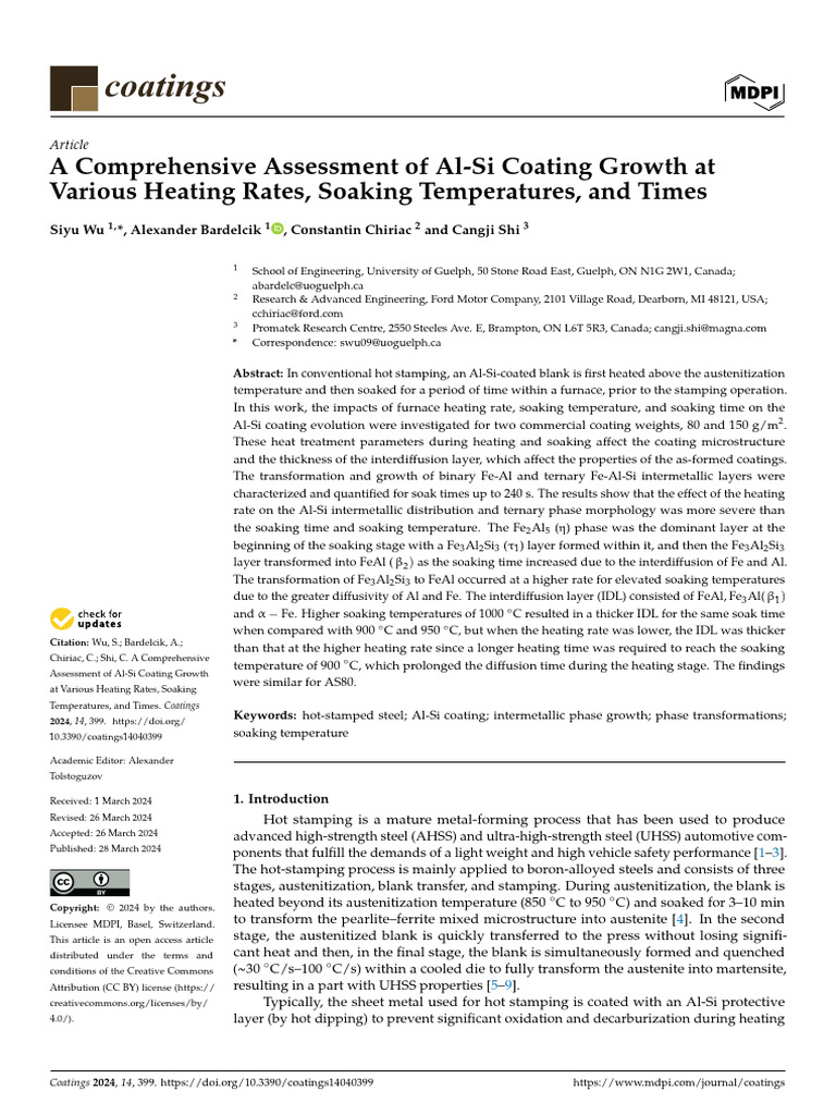 A Comprehensive Assessment of Al-Si Coating Growth | PDF | Heat ...