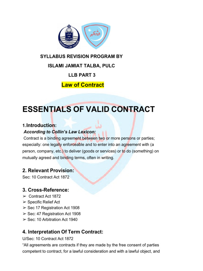 Essentials of A Valid Contract | PDF | Contract Law | Law Of Obligations