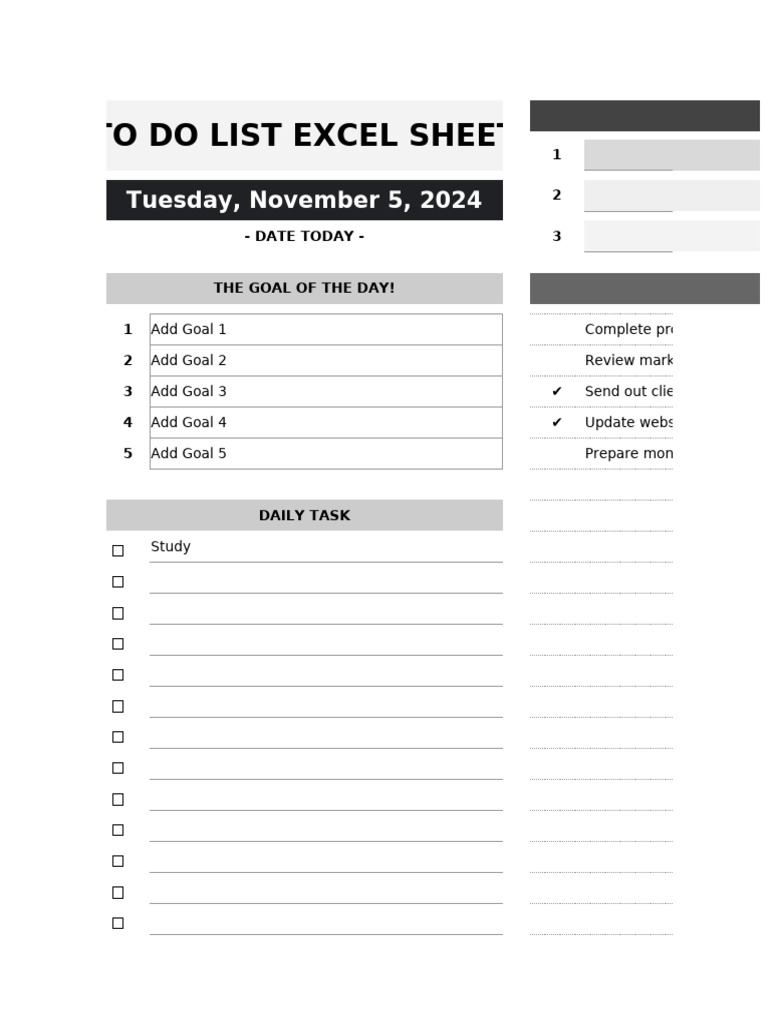 To Do List Excel Sheet Template | PDF | Finance & Money Management