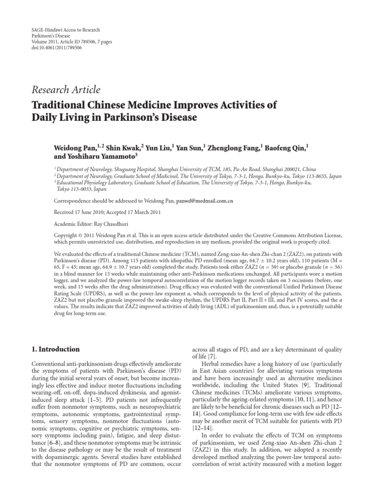Traditional Chinese Medicine Improves Activities | PDF | Parkinson's ...