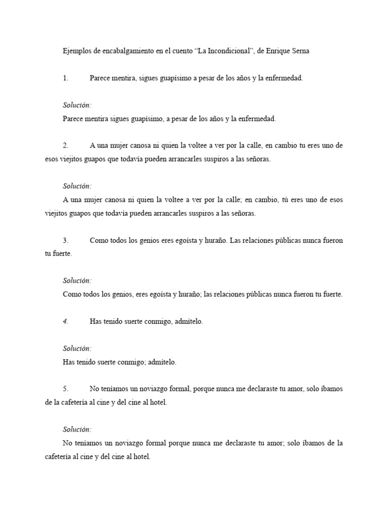 Ejemplos de encabalgamiento en el cuento | PDF