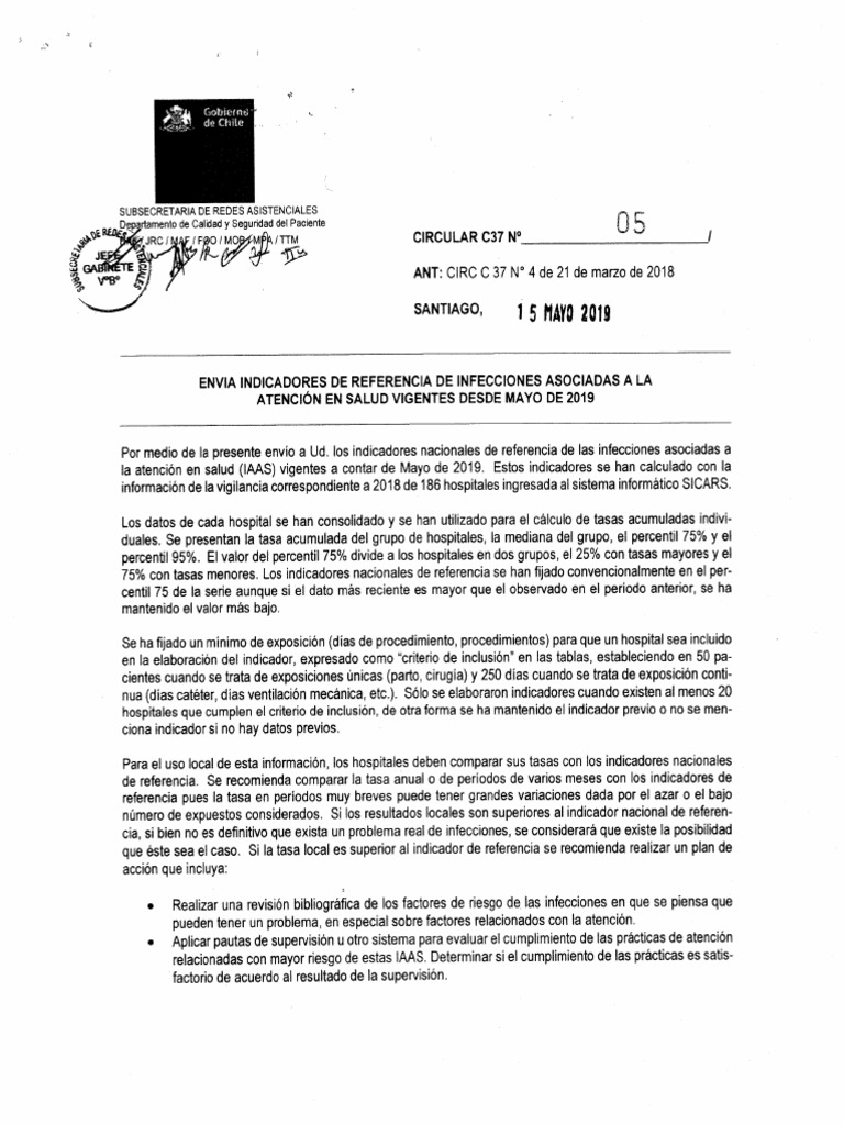 Circular N 05 2019 Envia Indicadores de Referncia de Infecciónes Asociadas A La Atención en ...
