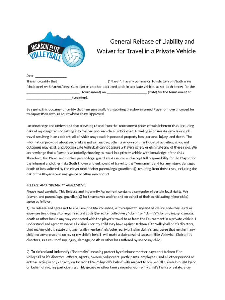 General Release of Liability Form 03 | PDF | Indemnity | Legal Guardian