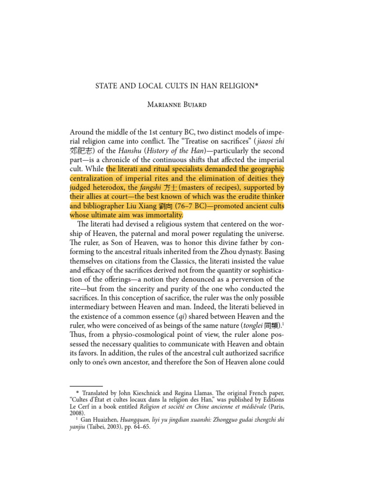 State and Local Cults in Han Religion | PDF | Emperor Of China | Han ...