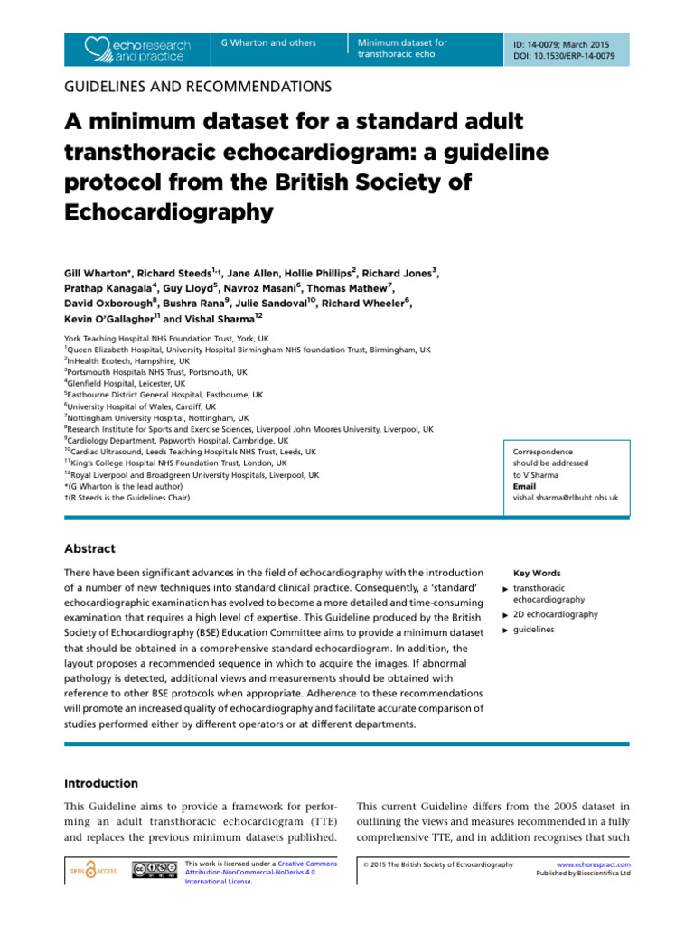Guideline Adult Echo Protocol From British Society of Echocardiography | PDF | Ventricle (Heart ...