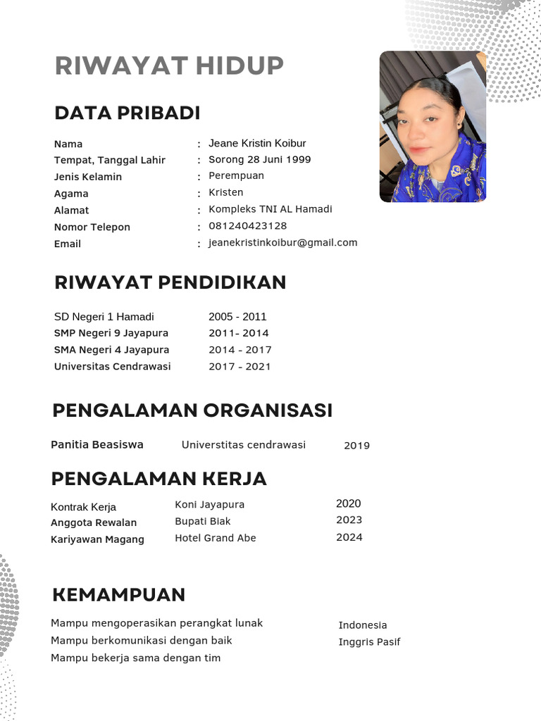 Muhammad Patel Anywhere, 16 Mei 1998 Laki-Laki Islam Anywhere 123 ST., Any City 123-456-7890 ...