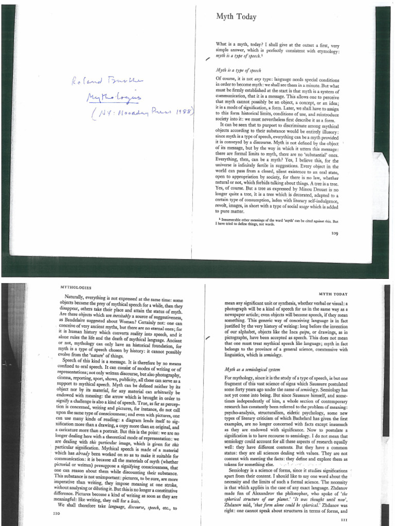 Barthes, Myth Today, selection | PDF