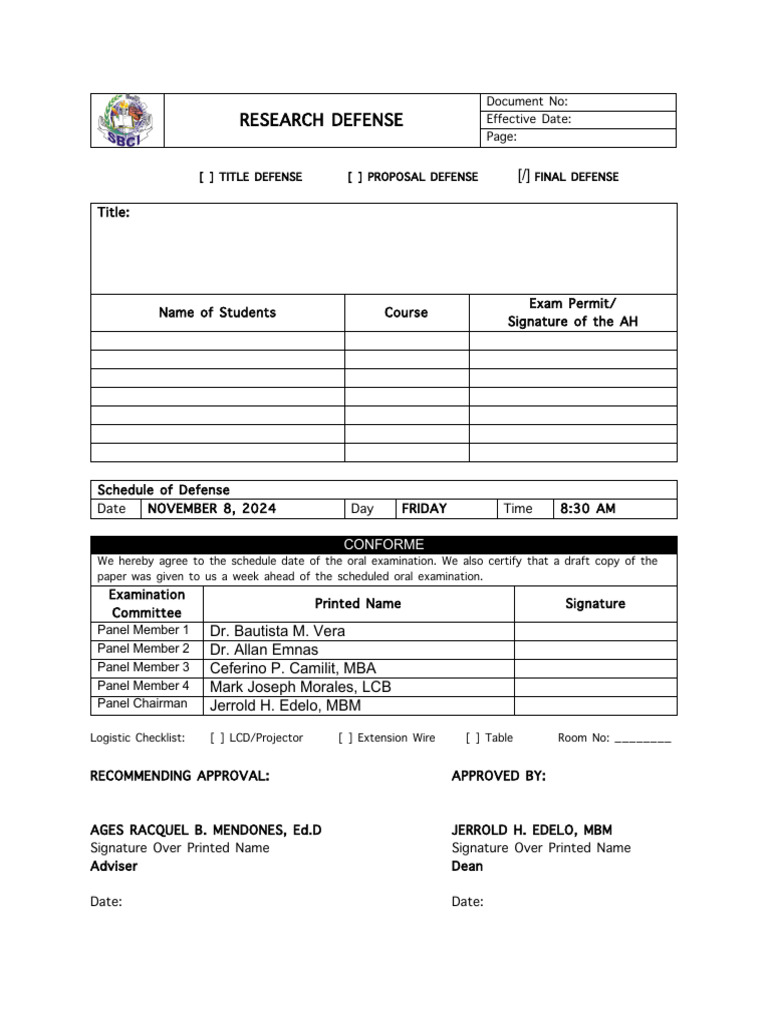 Oral Examination Application Form BSHM | PDF