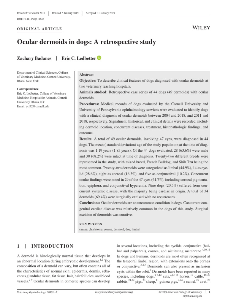 Ocular Dermoids in Dogs: A Retrospective Study | PDF | Cornea