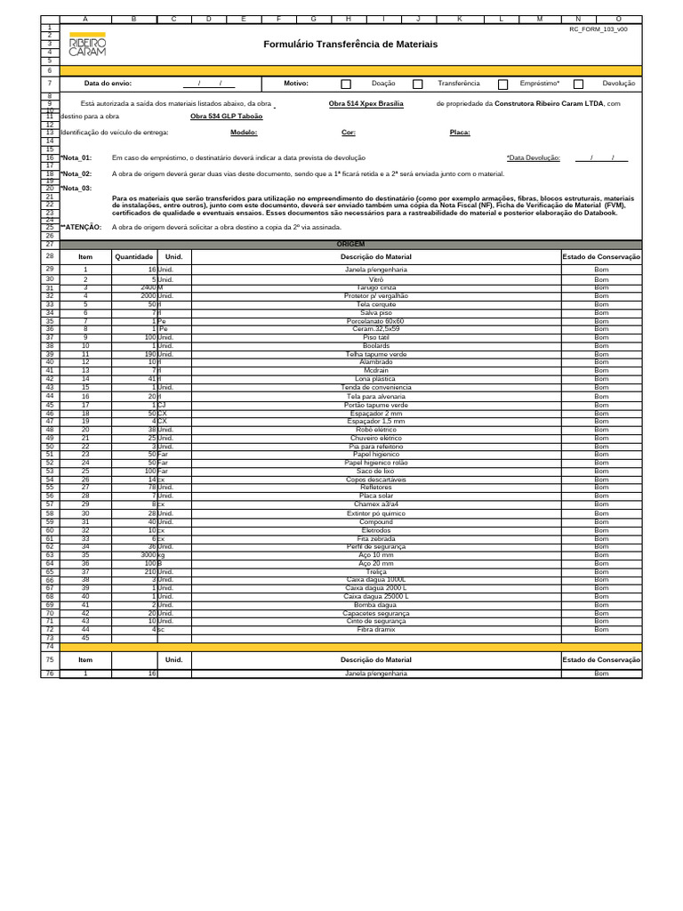 RC FORM 103 v00 Transferencia Materiais | PDF