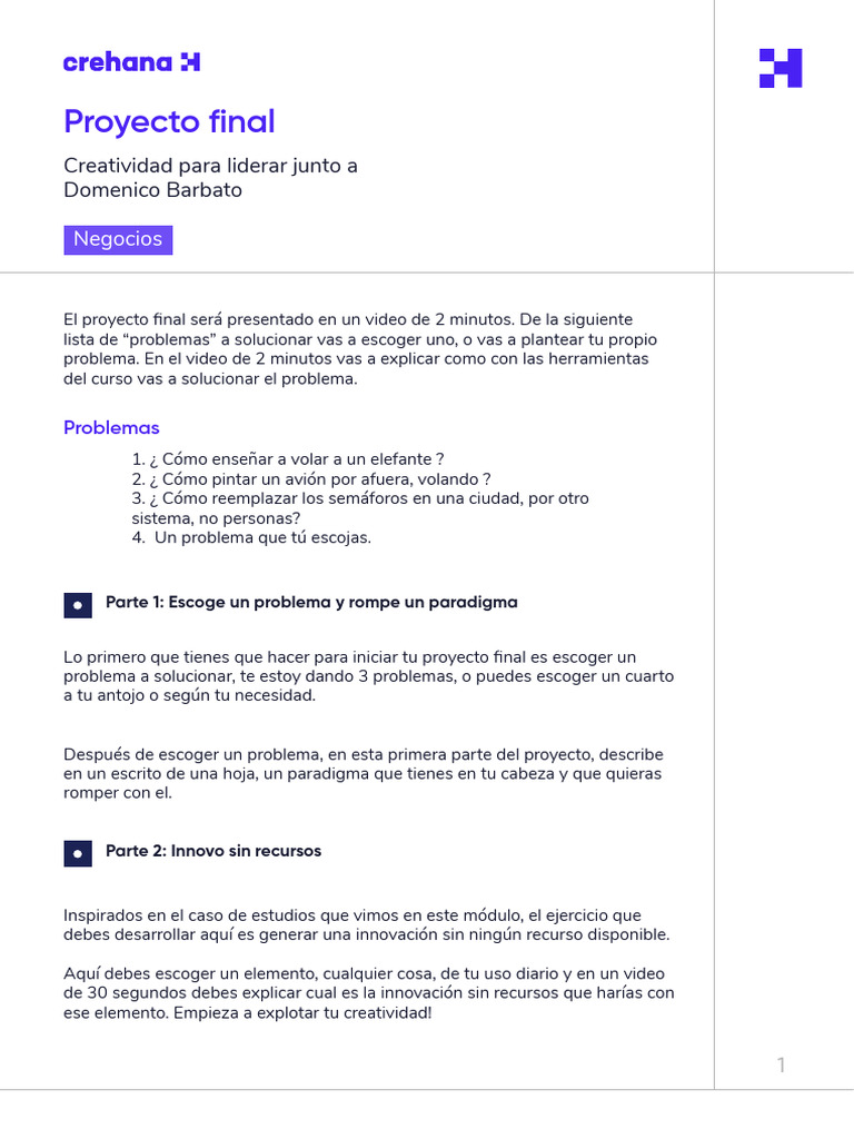 Plantilla para Proyecto Final Creatividad para Liderar Junto A Domenico ...