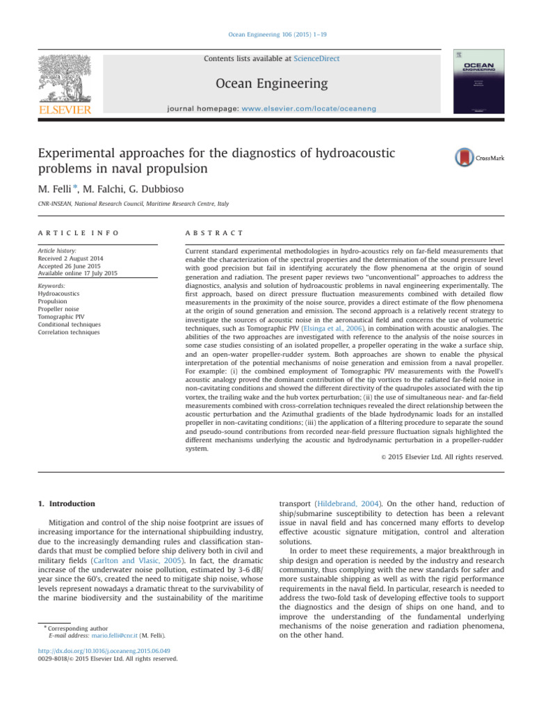Experimental Approches For The Diagnosis of Hydroacoustic Problems in ...