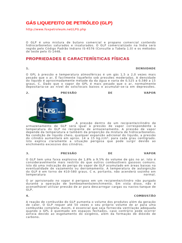 Propriedades e Características do GLP | PDF | Gás liquefeito de ...