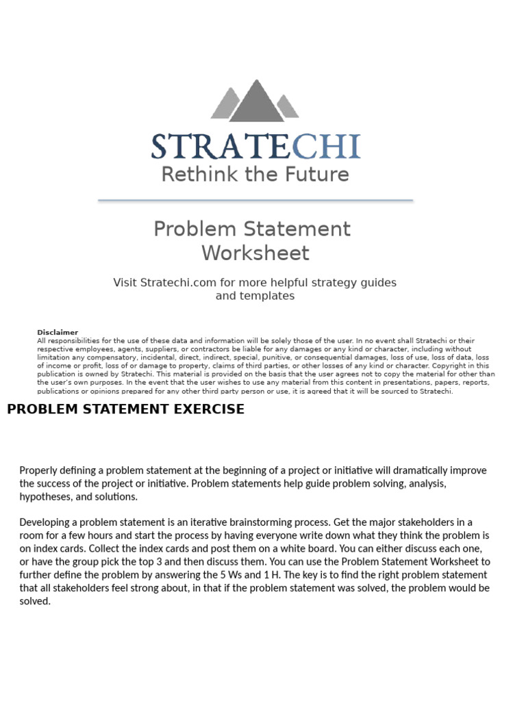 Stratechi - Problem Statement Worksheet Template | PDF | Damages ...