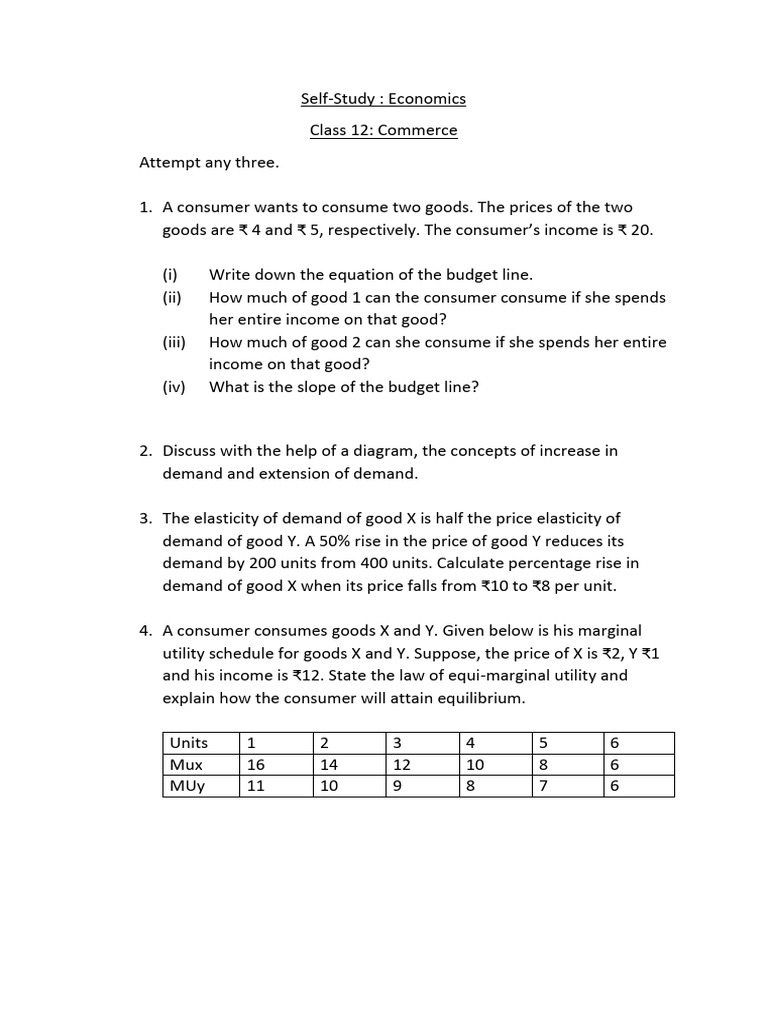 Class 12 Economics: Budget Line & Demand | PDF | Finance & Money ...