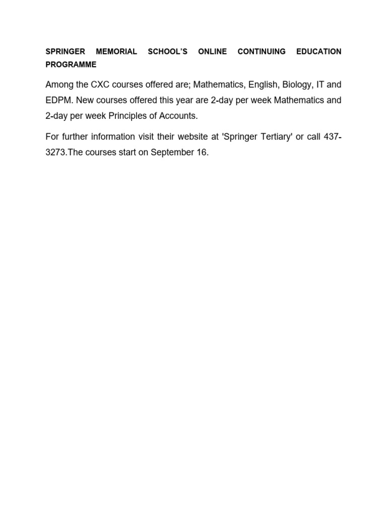 Springer Memorial Continuing Education Program | PDF