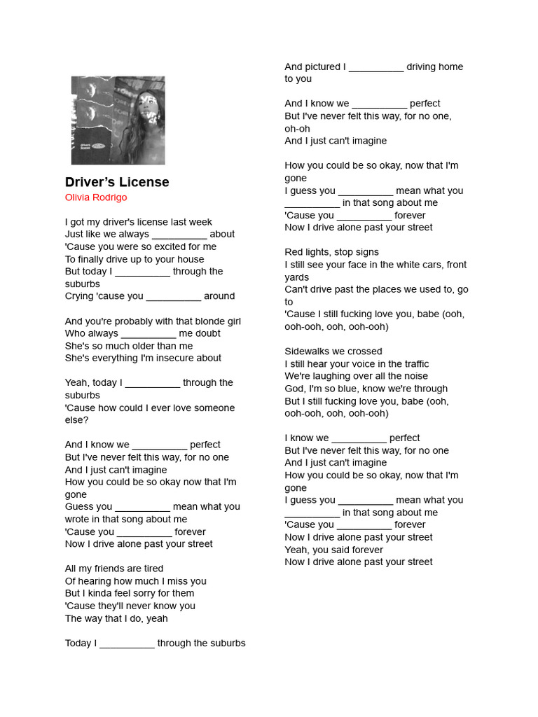 Olivia Rodrigo's Driver's License Lyrics | PDF