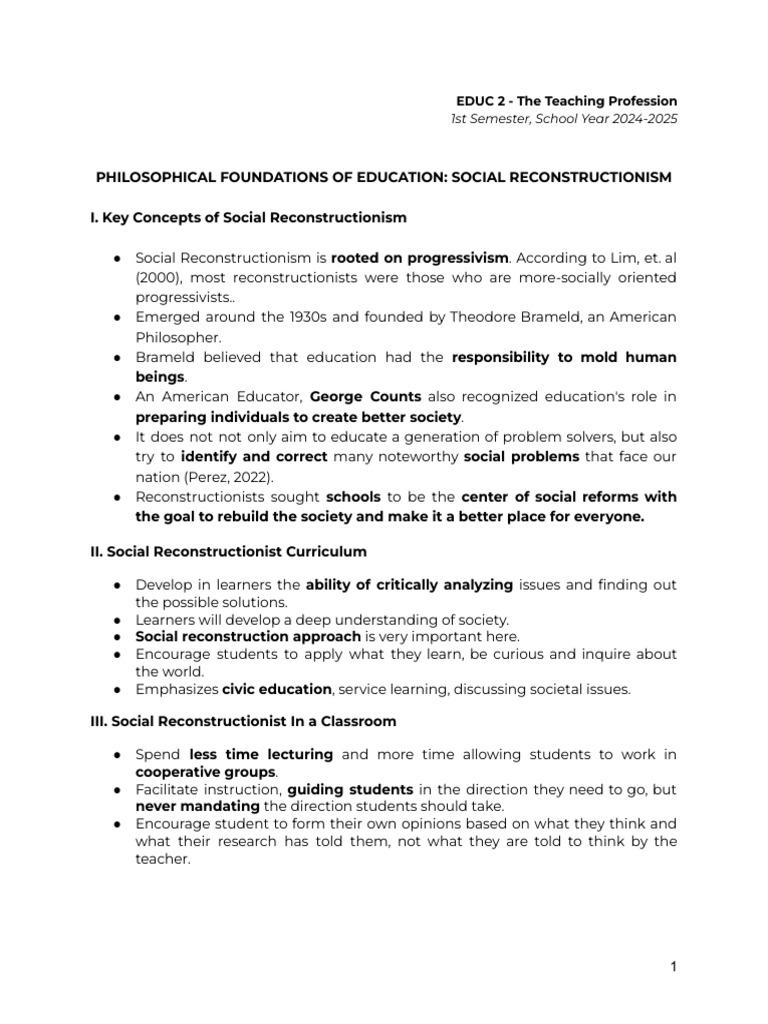 Social Reconstructionism | PDF | Learning | Behavior Modification