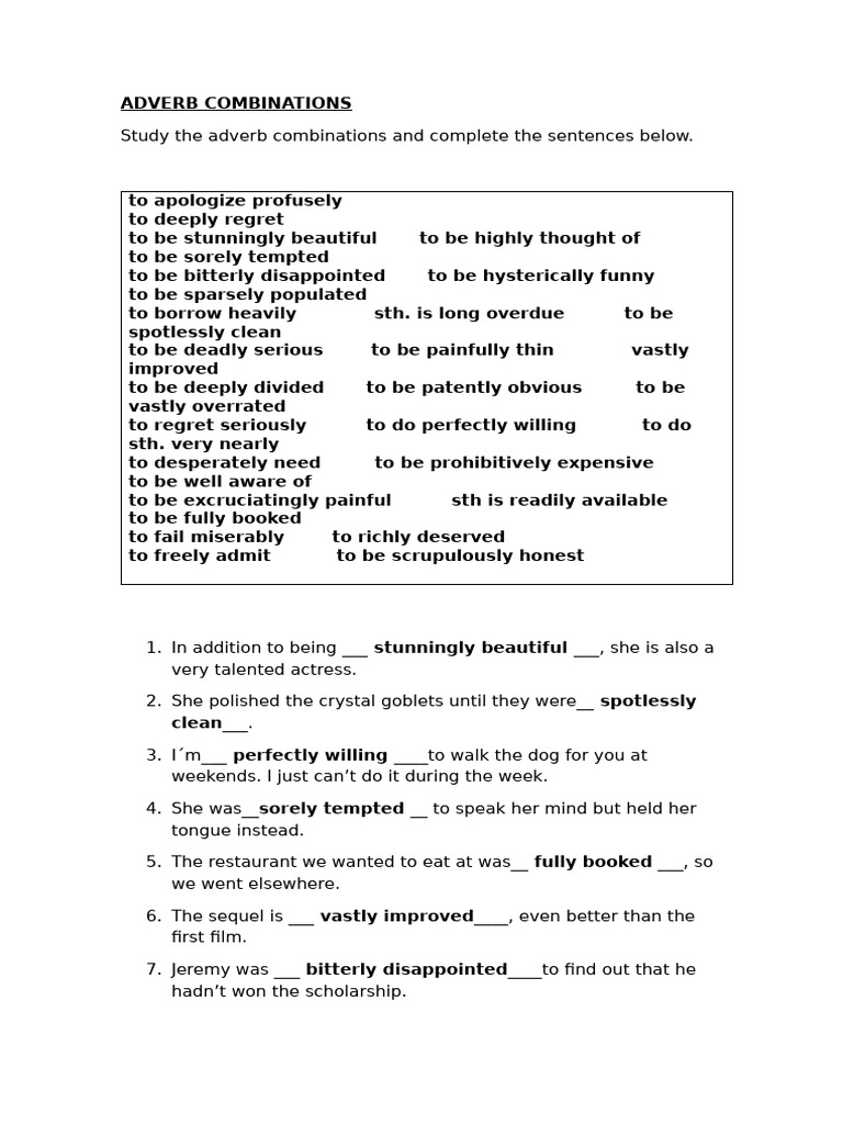 Adverb Combinations 2 | PDF | Language Arts & Discipline | Foreign ...