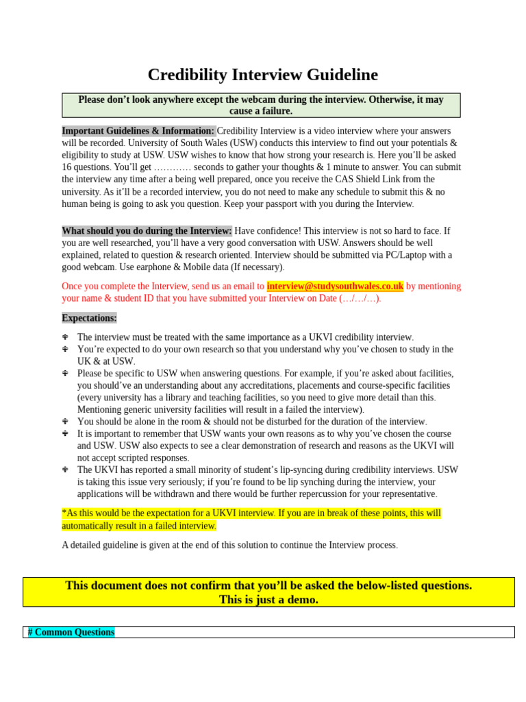 USW Credibility Interview Guide | PDF | University