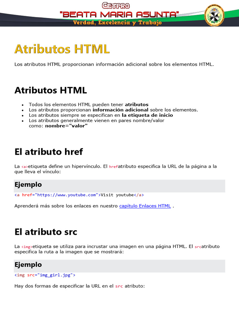 Clase 11 - Atributos - HTML | PDF | HTML | Hipervínculo