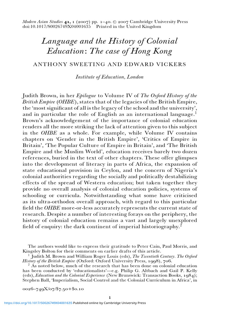 Language and The History of Colonial Education The Case of Hong Kong ...