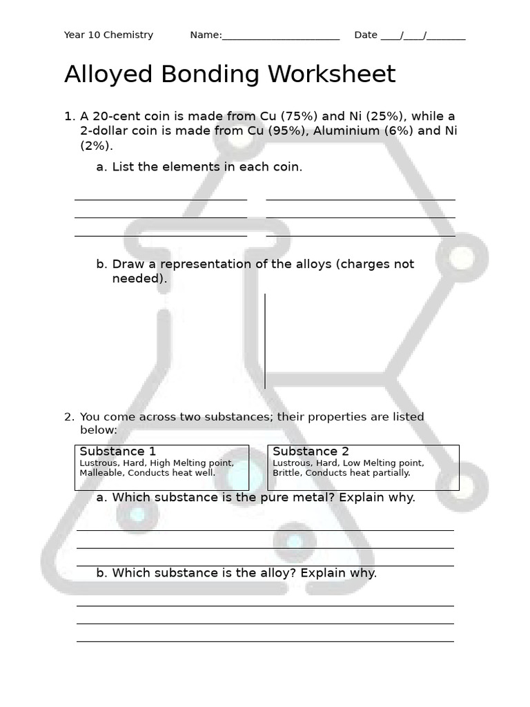AoS 3 - 3 Alloy Bonding Worksheet | PDF | Technology & Engineering