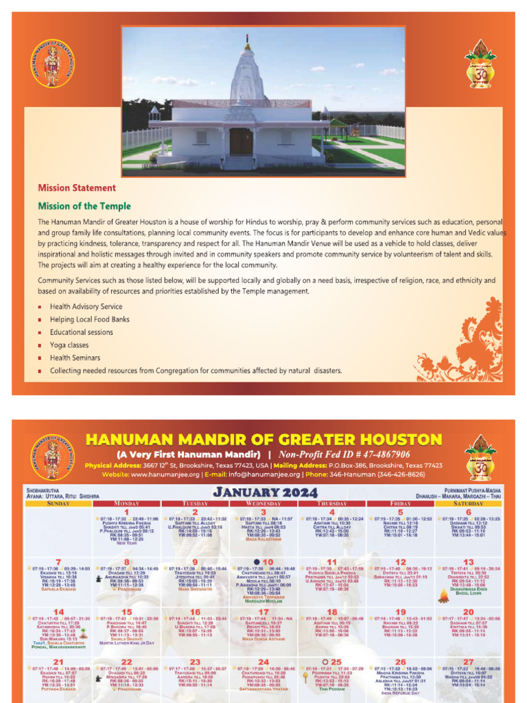 Mishraji Calendar 2024mandir | PDF